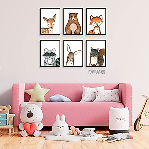 6 Pieces Woodland Animals Nursery Canvas Wall Art Cute Safari Jungle Animal Deer Bear Bunny Pictures Baby Room Posters Farmhouse Forest Theme Fox Squirrel Raccoon Prints Decor 8x10in Unframed