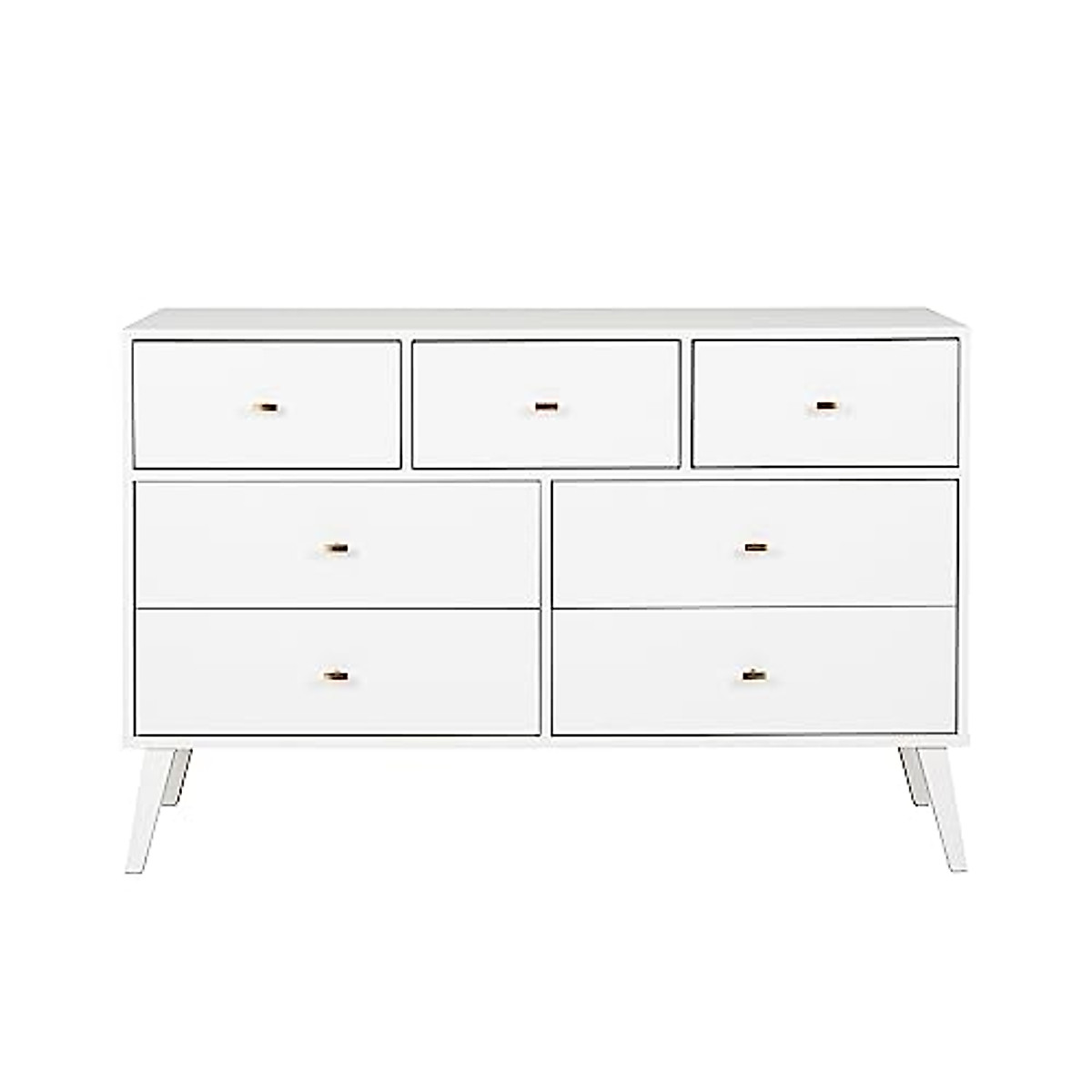 Prepac Milo Mid-Century Modern 7 Drawer Double Dresser for Bedroom, Wide Chest of Drawers, Contemporary Bedroom Furniture, 16" D x 52.5" W x 33.75" H, White, WDBR-1407-1