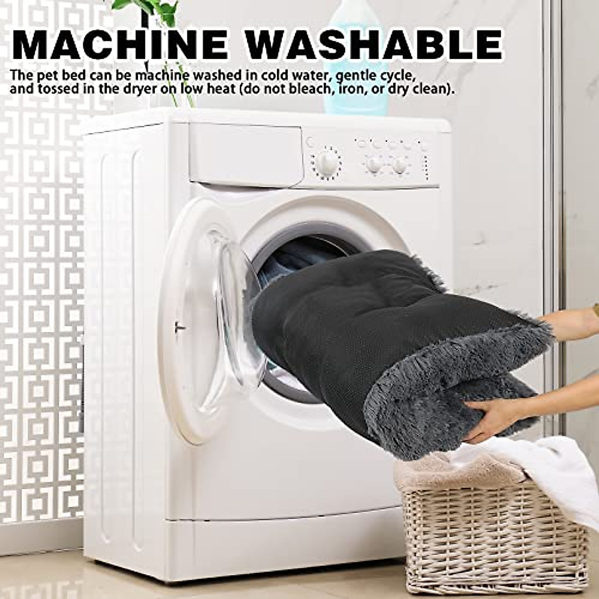 Dog Bed, Plush Soft Pet Mat Pad & Furniture，Washable Anti-Slip Dog Crate Bed for Large Medium Small Dogs and Cats (36"x23.5", Grey)