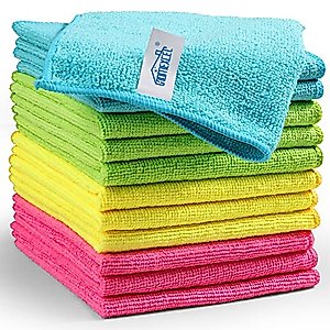 HOMEXCEL Microfiber Cleaning Cloth,12 Pack Cleaning Rag,Cleaning Towels with 4 Color Assorted,11.5"X11.5"(Green/Blue/Yellow/Pink)