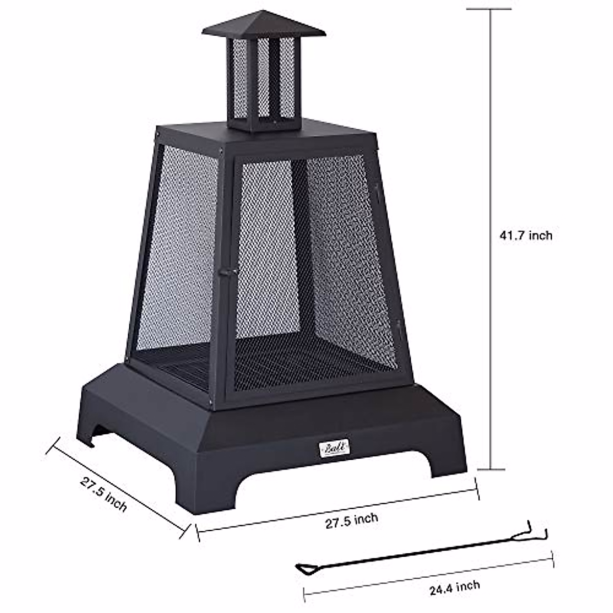 Chimenea Fireplace Outdoor Fireplace Fire Pit Wood Burning Fire Pit Patio Square Iron Fire Pit 27.5" Large Fire Pits Fire Poker Mesh Spark Screen Chimney Charcoal Grid for Garden, Backyard