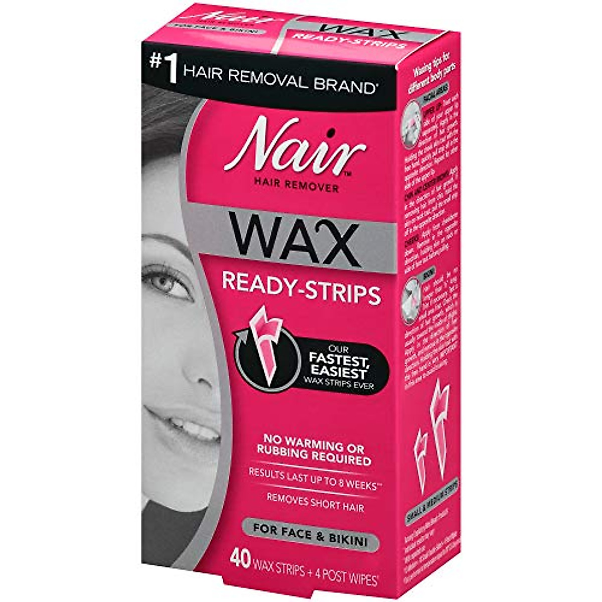 Nair Hair Remover Wax Ready-Strips for Face & Bikini, 40 CT