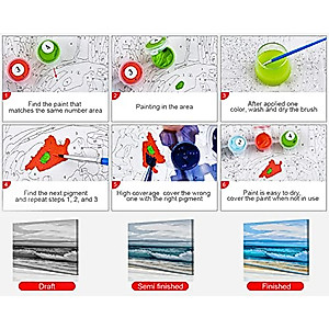 TISHIRON Oil Hand Painting Abstract Blue Ocean Waves DIY Paint by Numbers for Adults Beginner Drawing with Brushes Living Room Bedroom Decor Gifts for Home Decorations 16x20inch