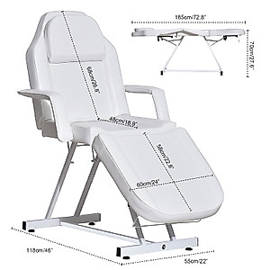 Paddie Professional Tattoo Bed Chair Adjustable Folding with Storage Pocket and Towel Hook for Client/Esthetician, Spa/Facial Care/Lash Extension/Massage/Wax, White