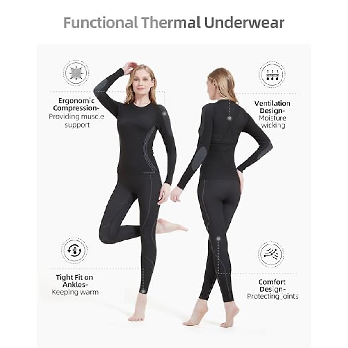 NOOYME Thermal Underwear for Women Base Layer Women Cold Weather,Long Johns for Women