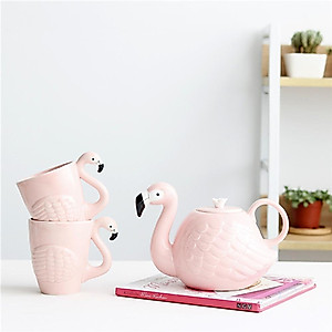 JointVictory 34 oz Flamingo Teapot - Pink Flamingo Gift for Women Small Porcelain Tea Pot - Microwave and Dishwasher Safe (Teapot)