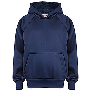 Kids Girls Boys Plain Tracksuit Hooded Sweat Hoodie Bottom Jog Suit Joggers 5-13 Navy