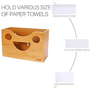 Paper Towel Dispenser Countertop or Wall Mount by HTB, Manual Bamboo Paper Hand Towel Holder Compatible with Trifold，C Fold, Z Fold, Multifold Paper Towels for Bathroom, Kitchen, Office