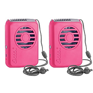 O2COOL Personal Travel Rechargeable Battery Powered Neck Cooling Fan, 2-Pack (Pink)