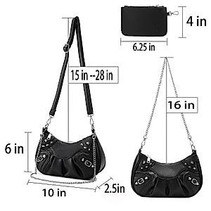 Women's Small Shoulder Handbag with Silver Chain and Removable Coin Pouch and Crossbody Strap (Black 2)