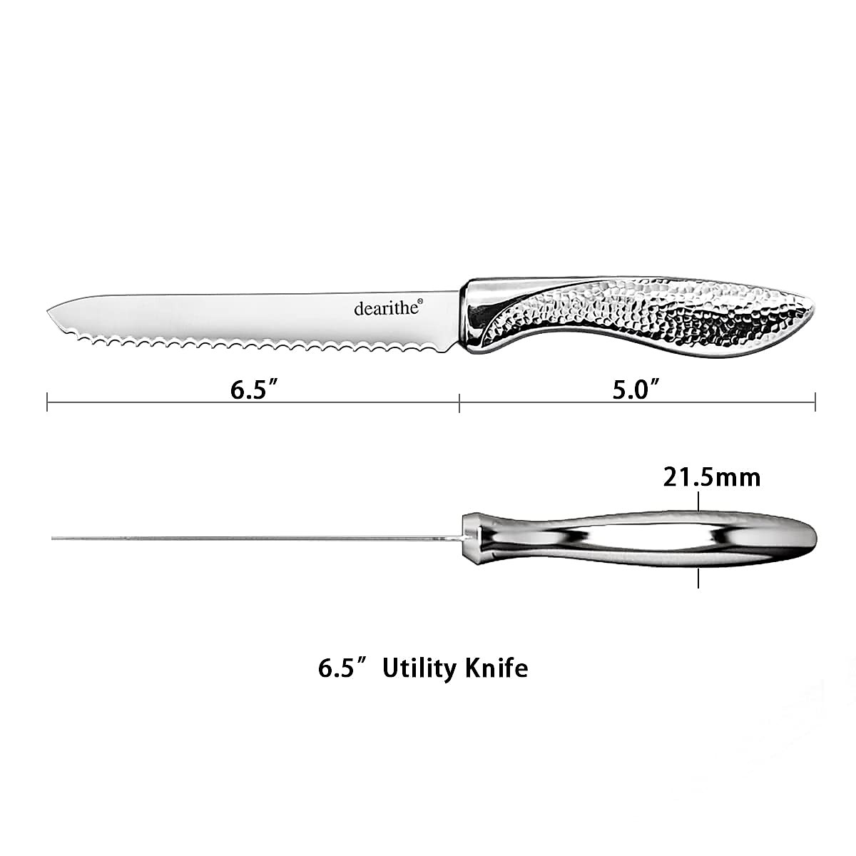 dearithe Serrated Utility Knife 6.5 Inch,High Carbon Stainless Steel Kitchen Knife with sheath, For Slicing Tomatoes or Crusty Bread, Dishwasher safe