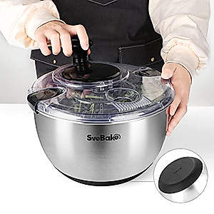 SveBake Salad Spinner Stainless Steel Large, Vegetable Washer with 4.2 Qts Bowl, Lettuce Cleaner and Dryer