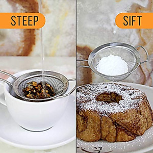 U.S. Kitchen Supply - Set of 4 Premium Quality Fine Mesh Stainless Steel Strainers with Wide Resting Ear Design - 3", 4", 5.5" and 8" Sizes - Sift, Strain, Drain and Rinse Vegetables, Pastas & Tea