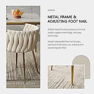 Tsuysi Velvet Dining Chairs Set of 4, Modern Dining Chair with Golden Metal Legs, Woven Upholstered Dining Chairs for Dining Room, Kitchen, Vanity, Living Room (Beige)
