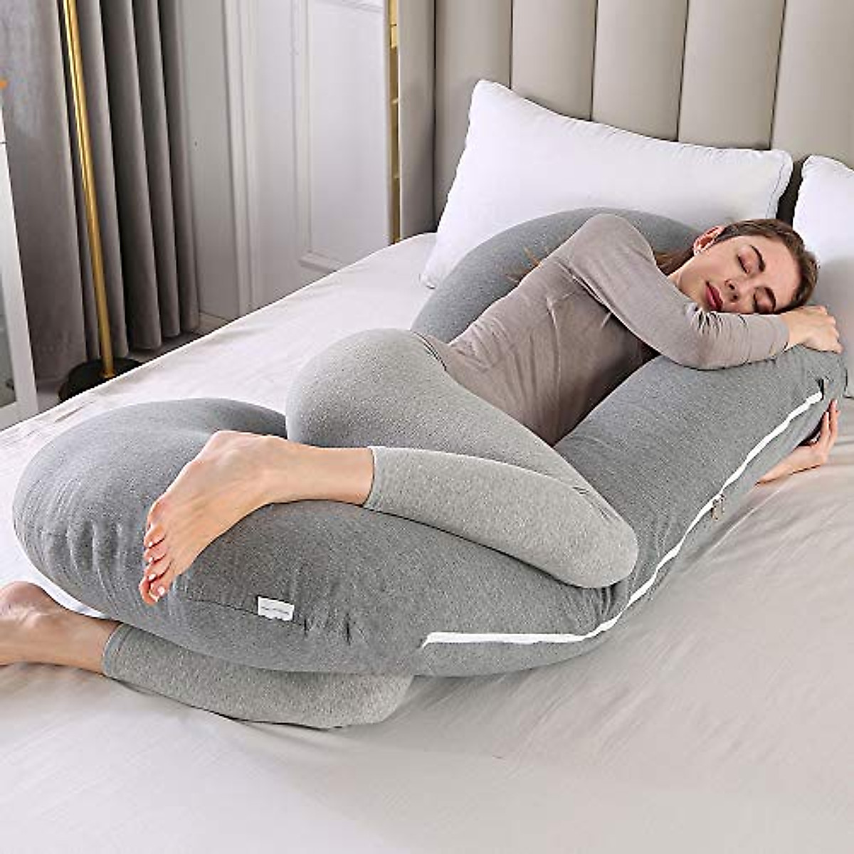 CDEN Pregnancy Pillow, C Shaped Full Body Pillow 52", Maternity Pillow Support for Back, Legs, Neck, HIPS for Pregnant Women with Removable Washable Jersey Cover(Darkgrey)