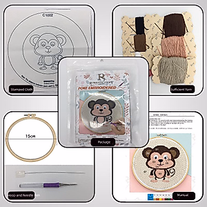 Easy Smaller Size DIY Craft Punch Needle Embroidery Kits Rug for Starter Kits with Stamped Color Pattern with Instruction,Yarn and Wood Needle Pen,15cm Hoop (Christmas Penguin),(Guyee0918Punch02)