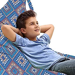 Ambesonne Aztec Lounger Chair Bag, Hand Drawn Intricate Geometric Shapes Tribal Influence, High Capacity Storage with Handle Container, Lounger Size, Multicolor