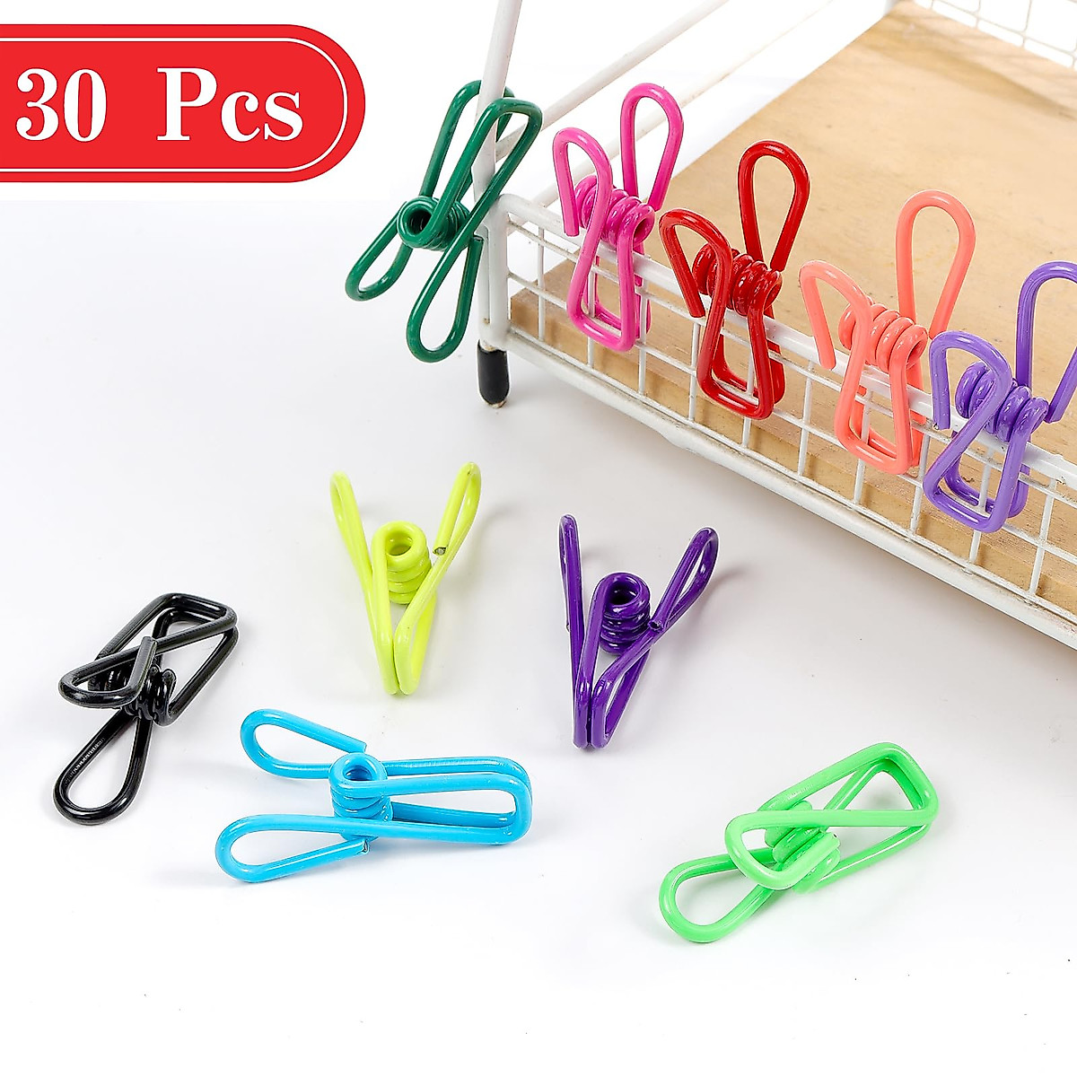 30 Pcs Chip Clips, Multi-Colored PVC Coated High Elastic Strength Clips for Food Package, Clothes Pins and Bag Clip,2 Inch