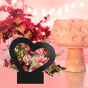 NUOBESTY Bouquet Flower Boxes 2Pcs Flower Box Heart Shaped Flower Bouquet Gift Packaging Boxes with Handle Flower Arrangement Basket Craft Paper Gift Bags Black Handheld Floral Basket