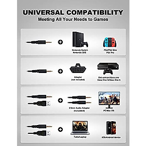 ZIUMIER Z66 White Gaming Headset with Microphone, Wired Over-Ear Headphone for PC PS4 PS5 Xbox One Controller, RGB LED Light, Bass Surround Sound