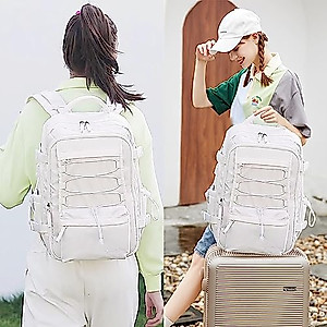 Travel Backpack for Women Men 17 Inch Laptop Backpacks with USB Port Carry on Bag Airline Approved Large College School Bookbags Waterproof Work Business Sport Rucksack Casual Daypack (White)