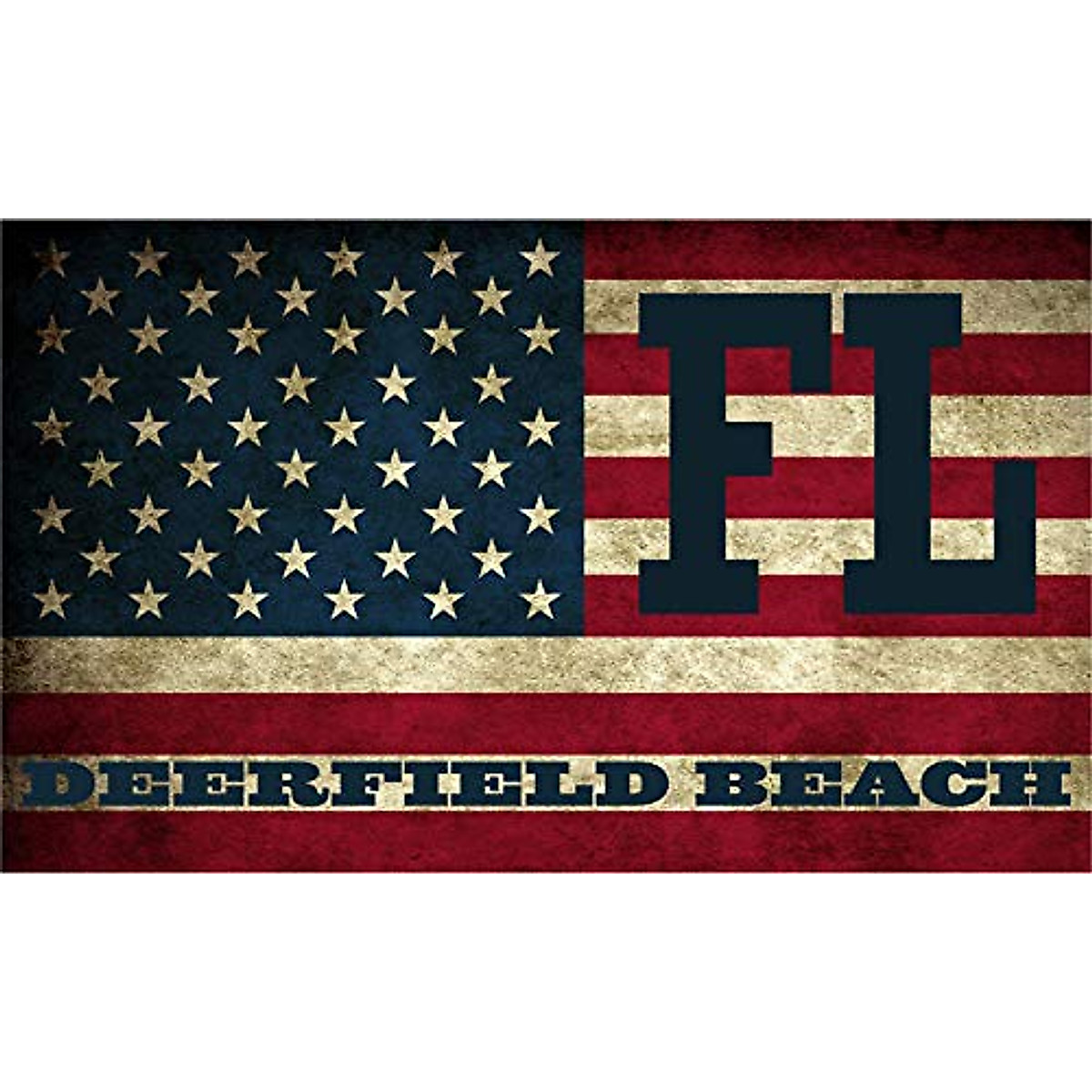 (x3) 2x3 inch Stickers | Reflective Deerfield Beach FL Florida Broward County Vintage US Flag Sticker Graphic - Construction Toolbox, Hardhat, Lunchbox, Helmet, Mechanic, Luggage