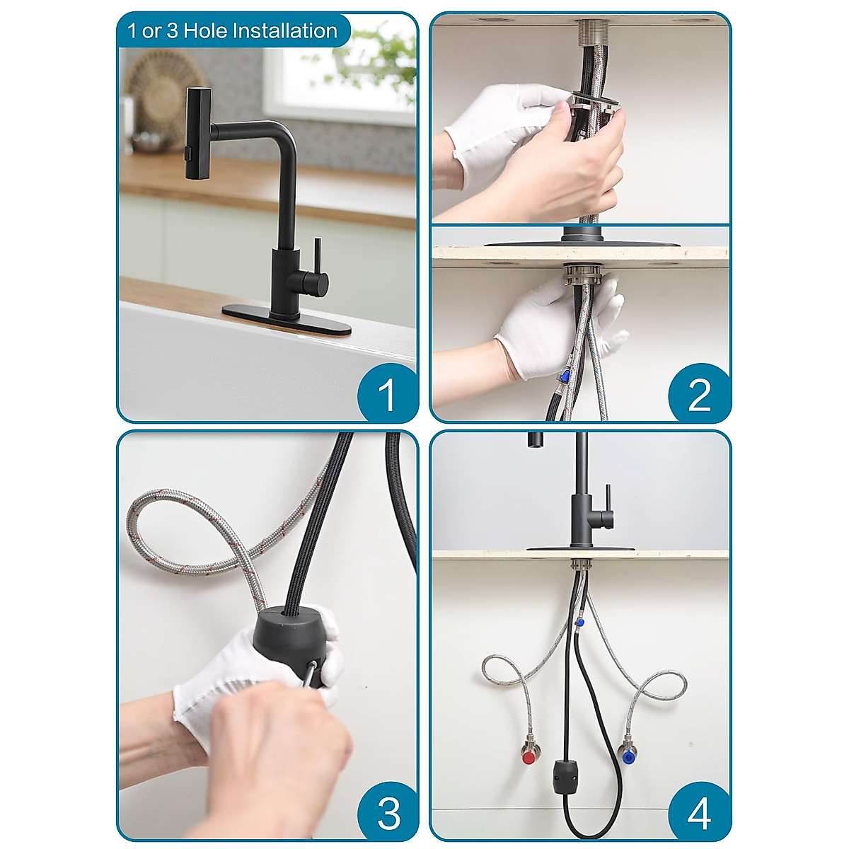 Black Kitchen Faucets with Pull Down Sprayer,Waterfall Kitchen Sink Faucet,Commercial Utility Stainless Steel Kitchen Faucets,Single Handle Kitchen Sink Faucet with Pull Down Sprayer for 3 Function