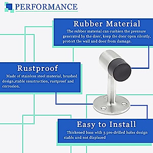 Lanzeuta 3 Inch / 75mm Heavy Duty Floor Stop, Door Stopper with Rubber Head, Stainless Steel Brushed Nickel Door Stop - 1PCS