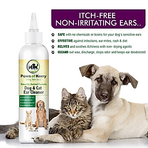 Paws of Kerry Dog Ear Cleaner for Itching, Head Shaking, Odor, Wax and Discharge - Non-Irritating Ear Wash for Dogs & Cats, Natural Ear Drops for Dogs - 8 Ounces - Dog Ear Cleaner Solution