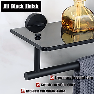 Alise Glass Shelves for Bathroom, 15.7 Inch Floating Glass Shelves for Wall，SUS304 Stainless Steel Floating Shelves for Bathroom, Toilet, Room Decor.Black Finish GDL400BAR-B