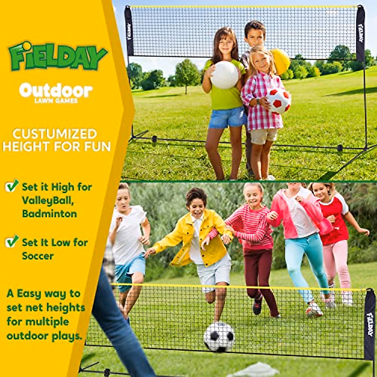 JOYIN Badminton Pickleball Net, 17 Ft Adjustable Portable Net for Junior Tennis, Kids Volleyball & Soccer Tennis, and Backyard Games - Easy Setup Sports Net with Poles (17 ft)