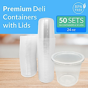Reli. Deli Containers with Lids (50 Sets), 24 oz | Plastic Deli Containers with Lids 24oz | Clear Soup Containers with Lids, Disposable | To Go Food Storage Containers for Deli, Food, Soup (24 ounce)