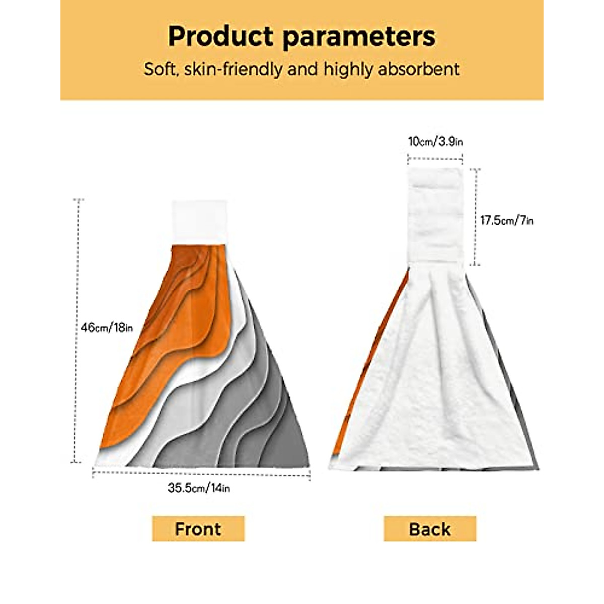 Hanging Tie Towel for Kitchen Bathroom, 2 Pack Orange Grey Gradient Geometric Durable Absorbent Hand Towels Hangable Washing Cloths Home Cleaning Decor Modern Abstract Ripple Art