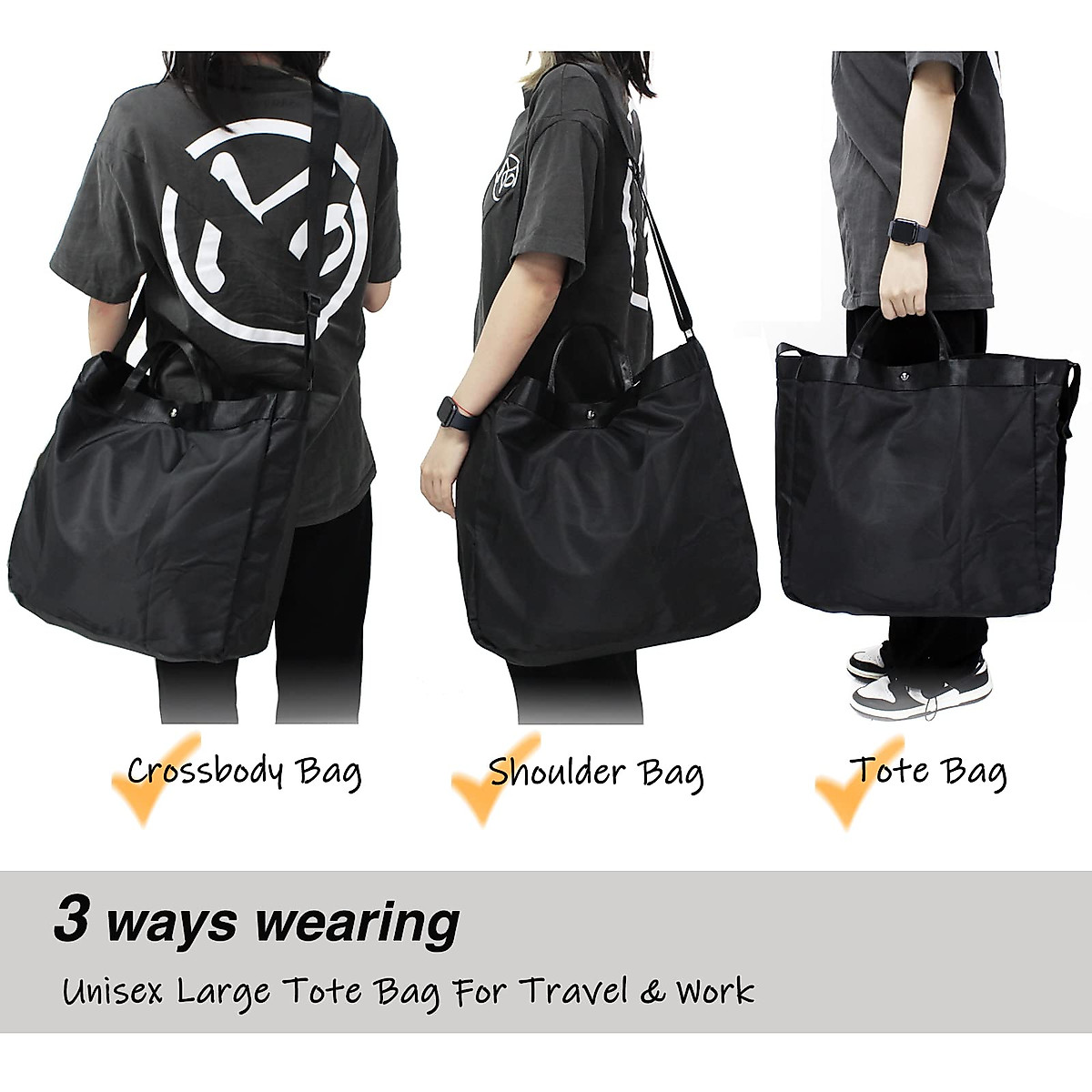 Lightweight Tote Bag for Travel Gym Shopping Work - Black