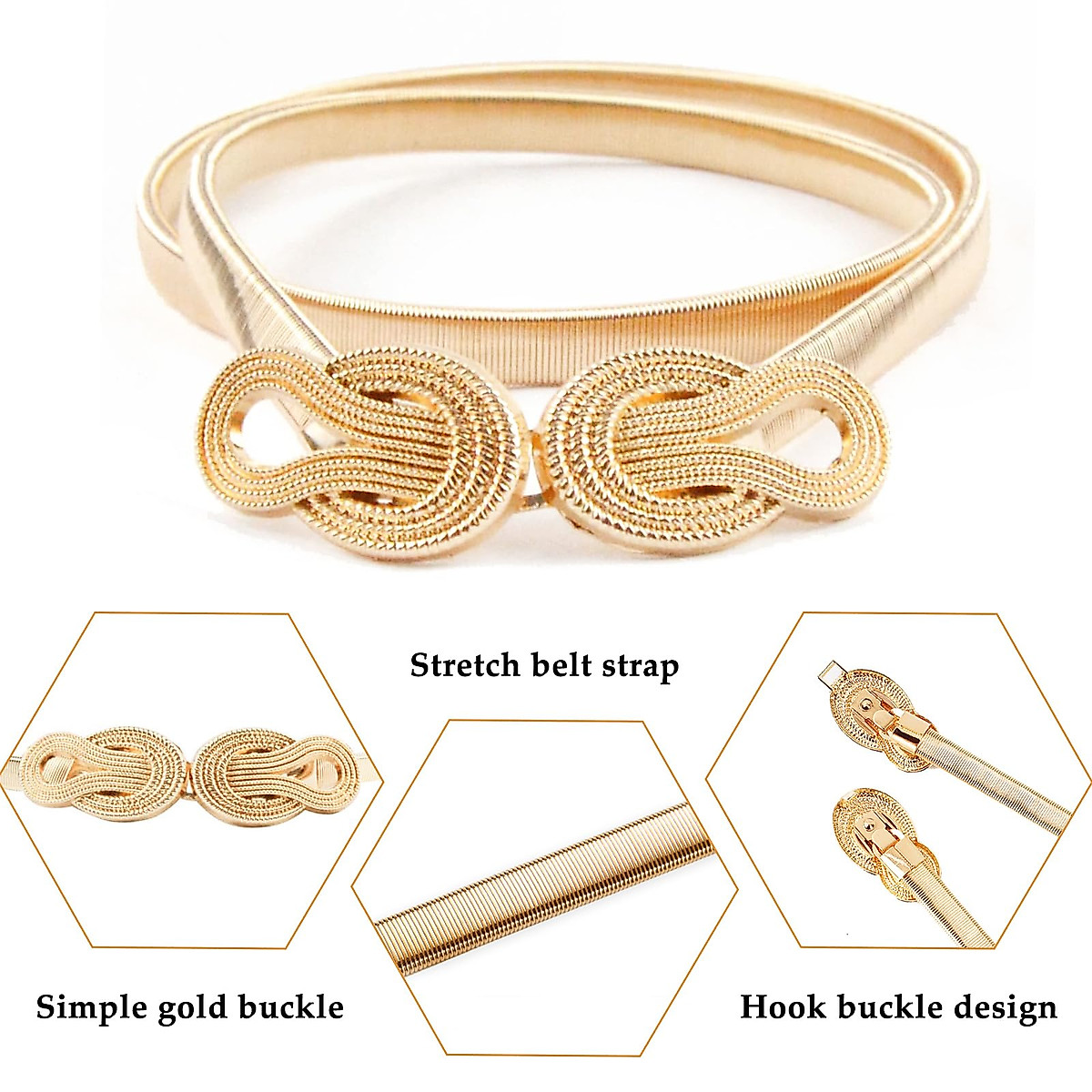 E-Clover Womens Fashion Metal Stretch Waist Skinny Belt Waistband (Style1)