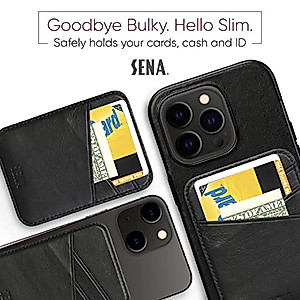 Sena Wallet, Apple Wallet Attachment for Apple iPhone 12/13/14 Pro/Max/Max Pro, iPhone Leather Wallet, Apple Wallet iPhone 14/13/12 Apple Wallet, Black (SXD111US-50)