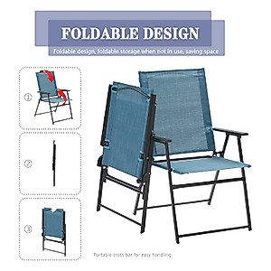 VICLLAX 4 Pieces Patio Folding Chairs, Outdoor Portable Dining Chairs for Lawn Garden and Porch, Turquoise Blue(Edge-Binding)
