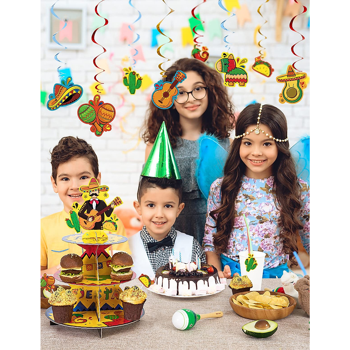 WERNNSAI Mexican Fiesta 3-Tier Cupcake Stand, Yellow, Paper