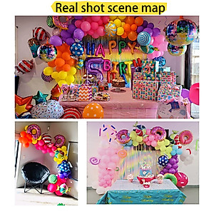 87 Pcs Candy Balloon Garland Arch Kit- Lollipop Mylar Foil Balloon Pink and Yellow Orange Purple Rose Red Balloons for child Birthday Party Baby Shower Background Wall Decor