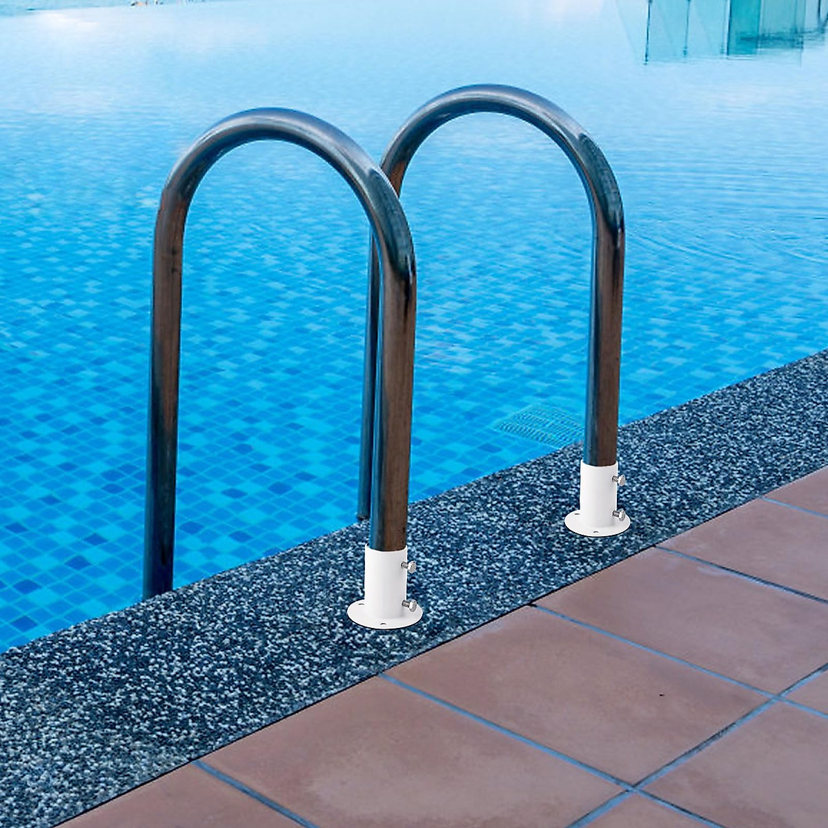 2pcs Pool Deck Flanges, Stainless Steel Pool Ladder Flanges Pool Stair Deck Flanges Rod Flange Deck Anchor Flange Pool Handrail Flange for above Ground Pool Ladder, 1.5" Pool Handrail