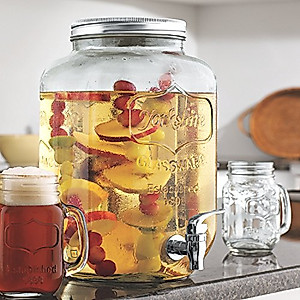Circleware Sun Tea Mason Jar Glass Beverage Dispenser with Lid Entertainment Glassware for Water, Juice, Beer Liquor, Kombucha & Cold Drinks, 2 Gallon, Classic Yorkshire 2-Gal