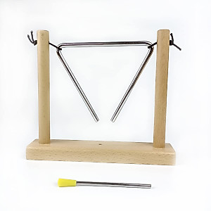 LOONELO Musical Triangle Instruments with Striker and Wooden Stand,Hand Percussion Triangles Musical Instrument for Music Enlightenment (wood-1)