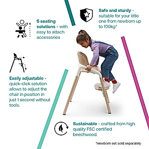 Bugaboo Giraffe Wooden Baby High Chair, Adjustable in 1 Second, Easy to Clean, Safe and Ergonomic Highchair, Suitable from Birth in Combination with Newborn Set (Sold Separately), Warm Wood/Gray