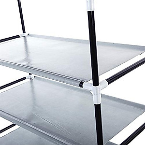 BNSPLY 10-Tier Non-Woven Fabric Shoe Rack, Large Shoe Shelf with Dustproof Cover, 2 side pockets Shoe Storage Cabinet Organizer for Closets, Bedrooms, Garages, Grey