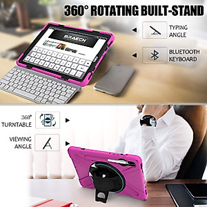 BRAECN for Galaxy Tab S6 10.5 2019 Case T860,Heavy Duty Shockproof Rugged Case with Hand Strap/360 Rotating Stand and Shoulder Strap for Samsung Tab S6 SM-T860/T865/T867 2019 (Rose Red)