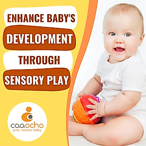 caaocho Pure Natural Rubber Sensory Ball Rainbow 4" - BPA Free Baby Ball Toy, for Sensory Play, Perfect Bouncer, Gentle Squeaking