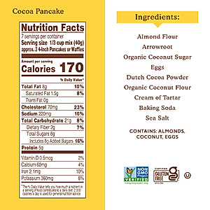 Simple Mills Cocoa Pancake and Waffle Mix, Just add Water, Gluten Free, Paleo Friendly, Breakfast, 10 oz (1 pack)