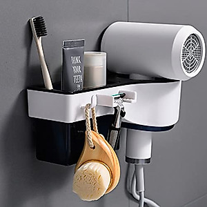 DREAMBOAT Hair Tool Organizer Wall Mount No Drilling Wall Mount Hair Dryer Holder Acrylic,Hair Organizer Storage Comb Bathroom Organizer Black