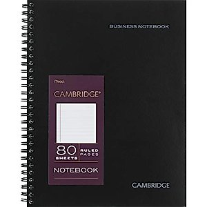 Cambridge Limited Professional Spiral Notebook NEW BUSINESS ADDITION, Legal Ruled Lines, 6-5/8" X 9-1/2" Page Size, 80 Sheets, Wirebound Office Journal & Notebook for Women & Men, Black (CAM10-402)