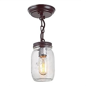 LNC Flush Mount Light Fixture,Farmhouse Mason Jar Pendant A03220, Single Ceiling